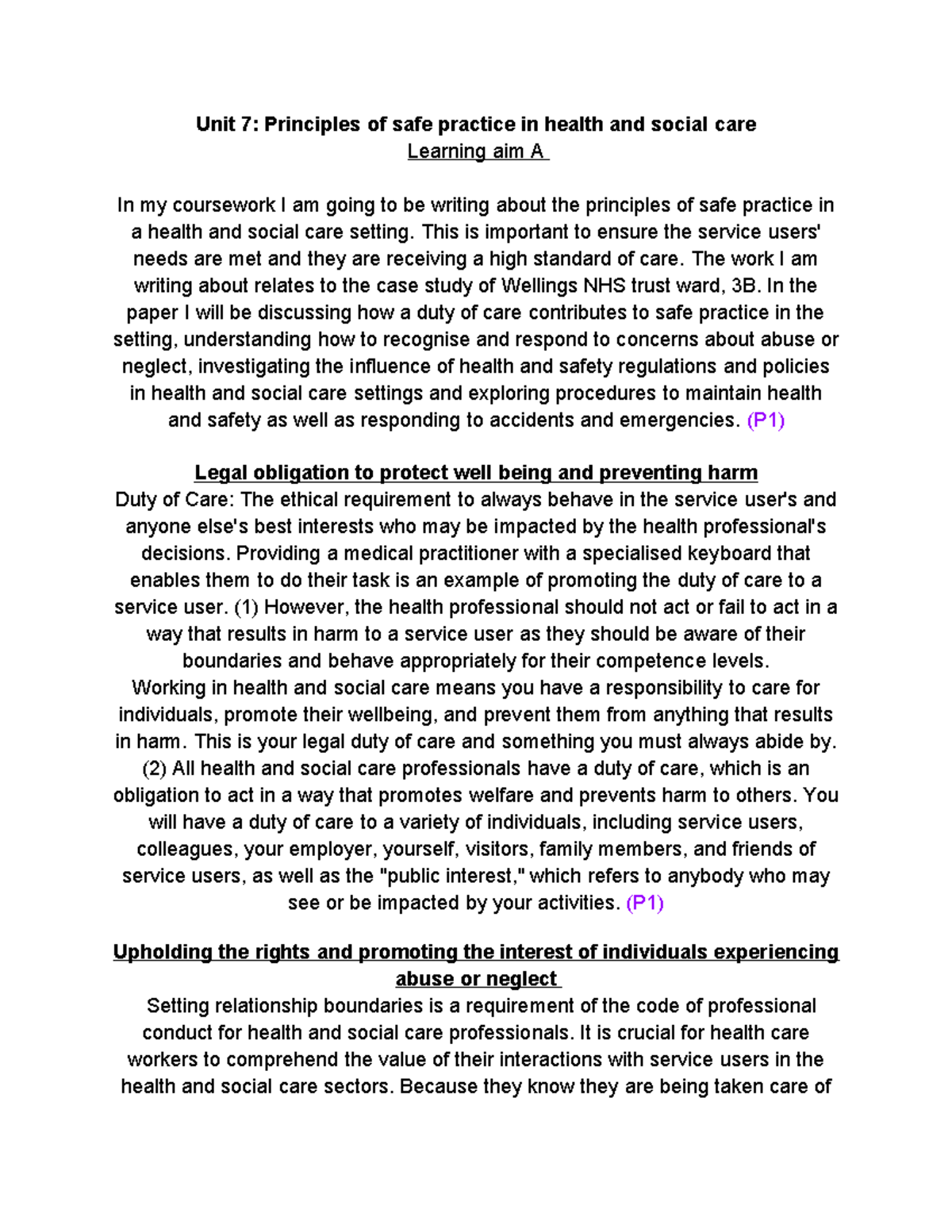 Unit 7: Principles of Safe Practice in Health and Social Care Analysis ...