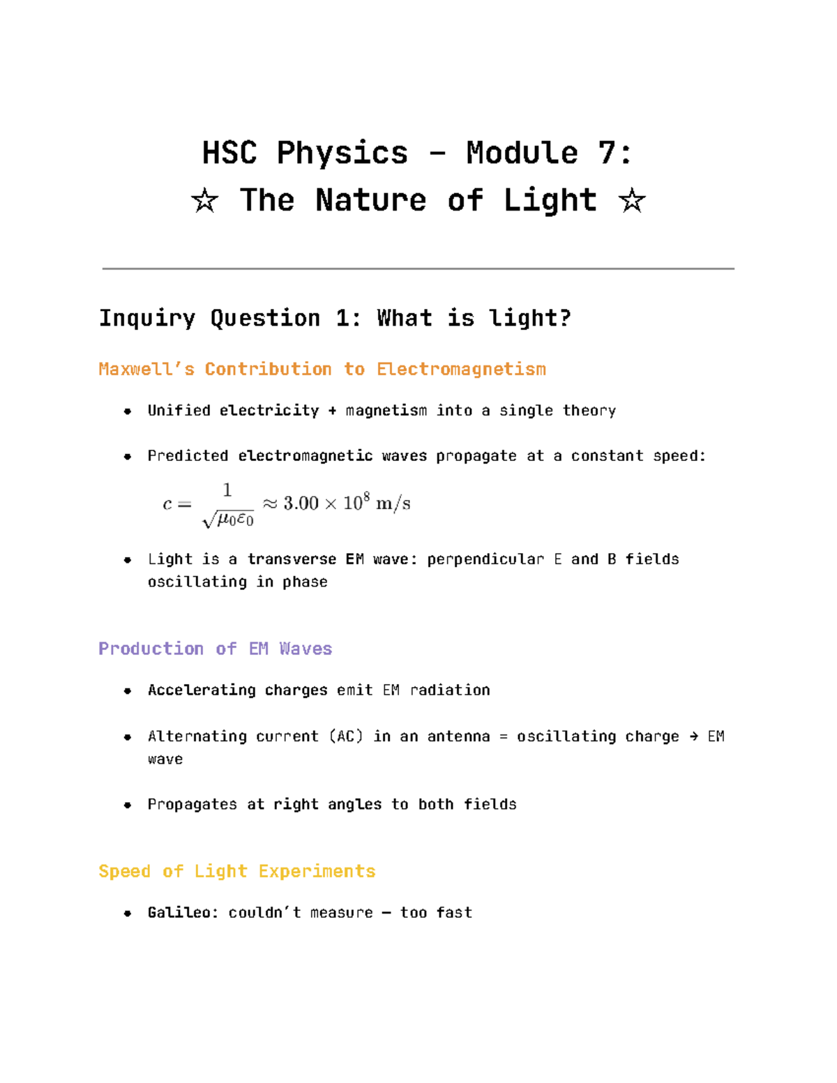 HSC Physics Module 7: Nature of Light & Electromagnetism Notes - Studocu