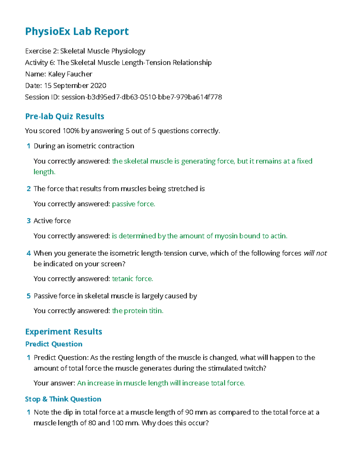 Physio Ex Exercise 2 Activity 6 - PhysioEx Lab Report Exercise 2 ...