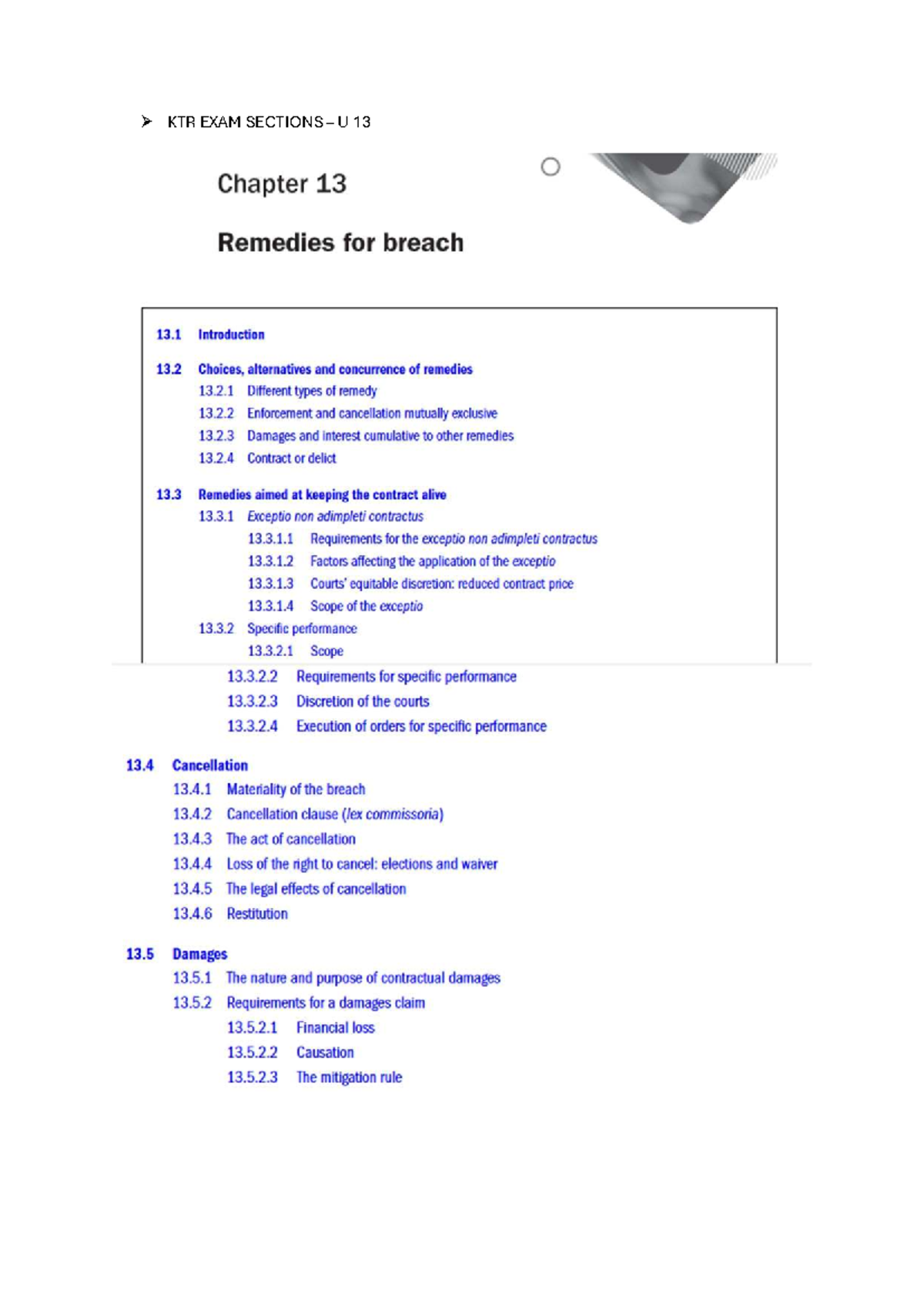 KTR Exam Chapter 13: Remedies for Breach - Studocu