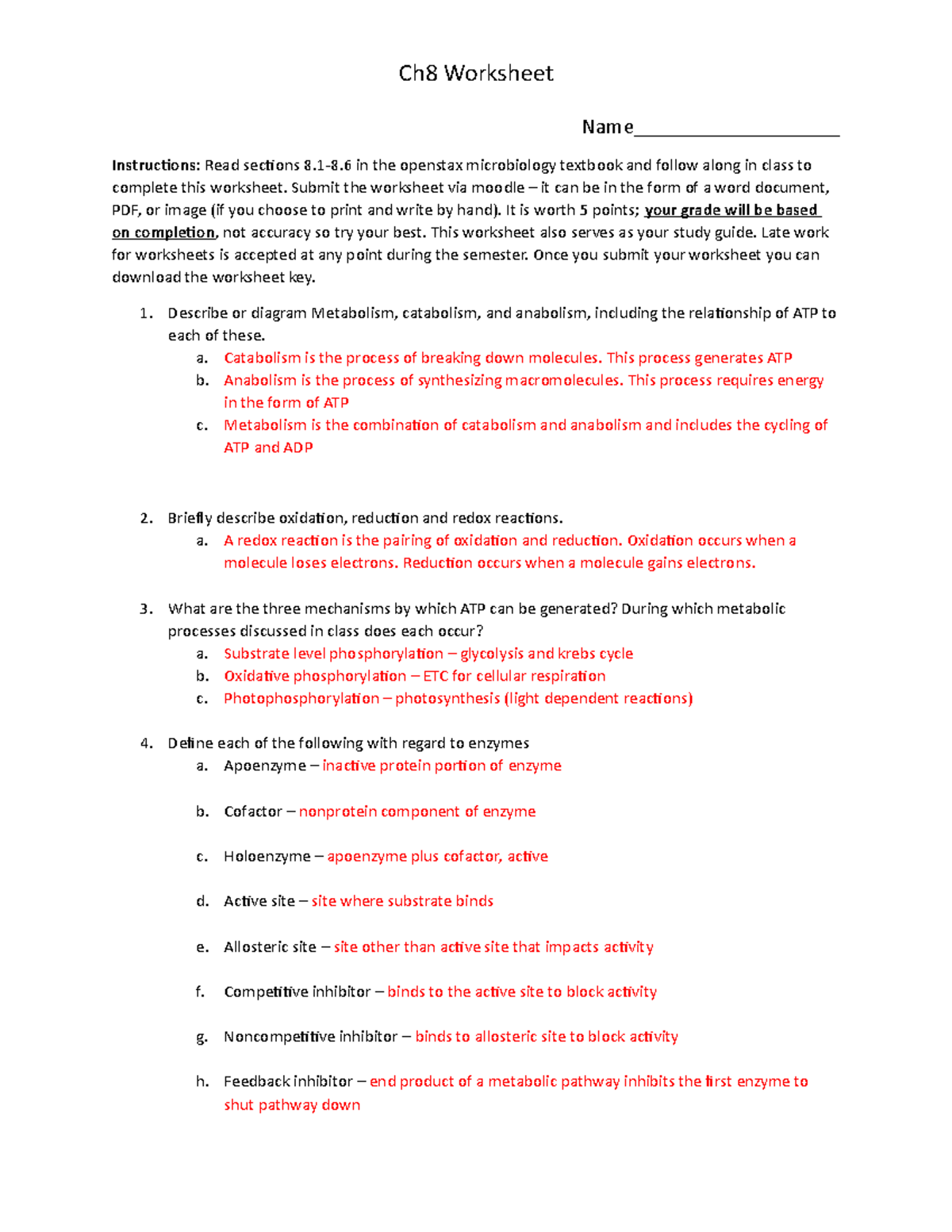 Ch8 worksheet Key - Chapter eight review questions with answers to help go over material. - Ch8 ...