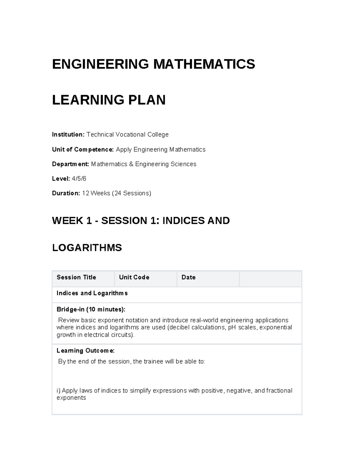 ENGR MATH 101: Comprehensive Learning Plan for Engineering Mathematics ...