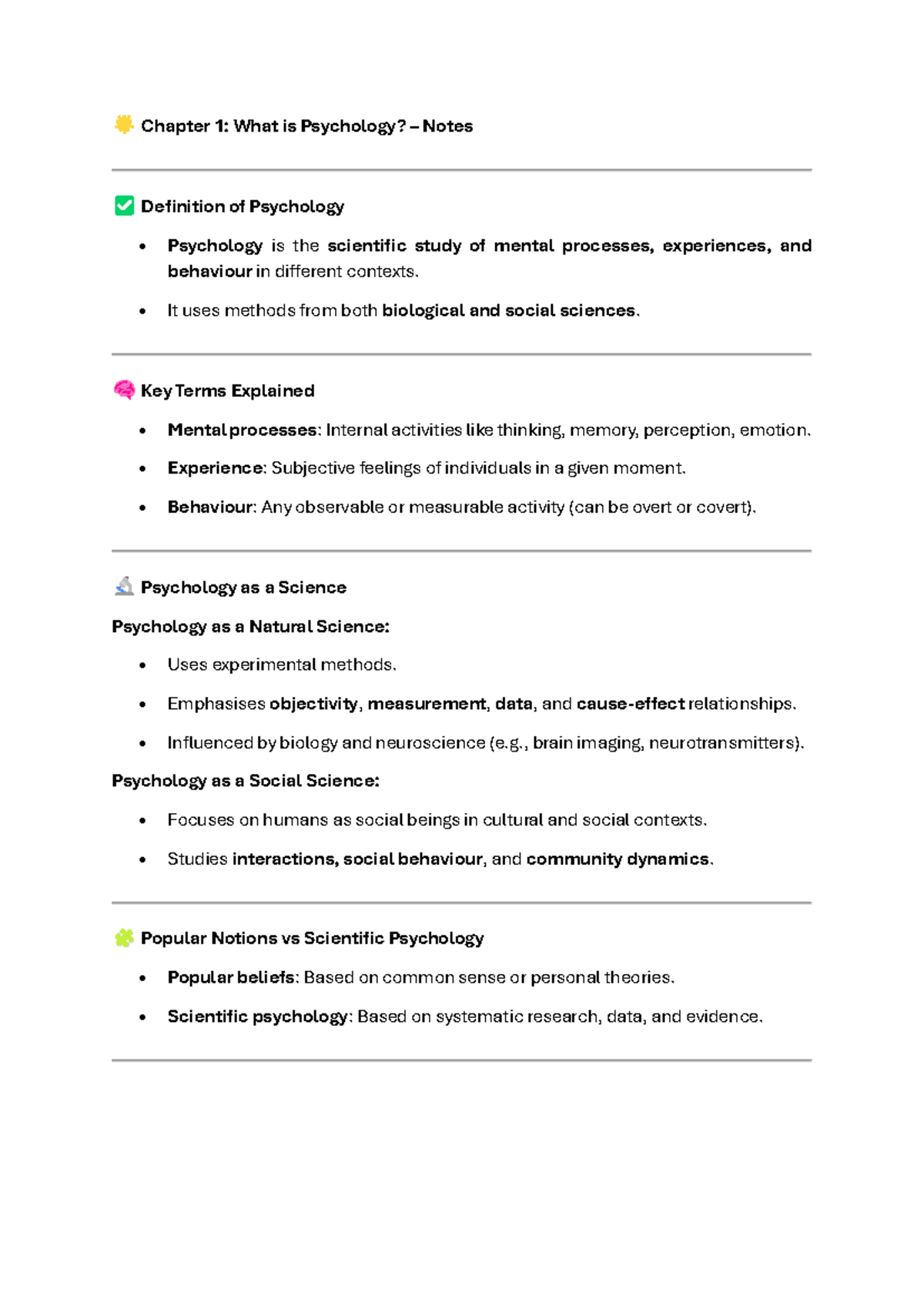 PSY101: Chapter 1 - Introduction to Psychology Notes - Studocu