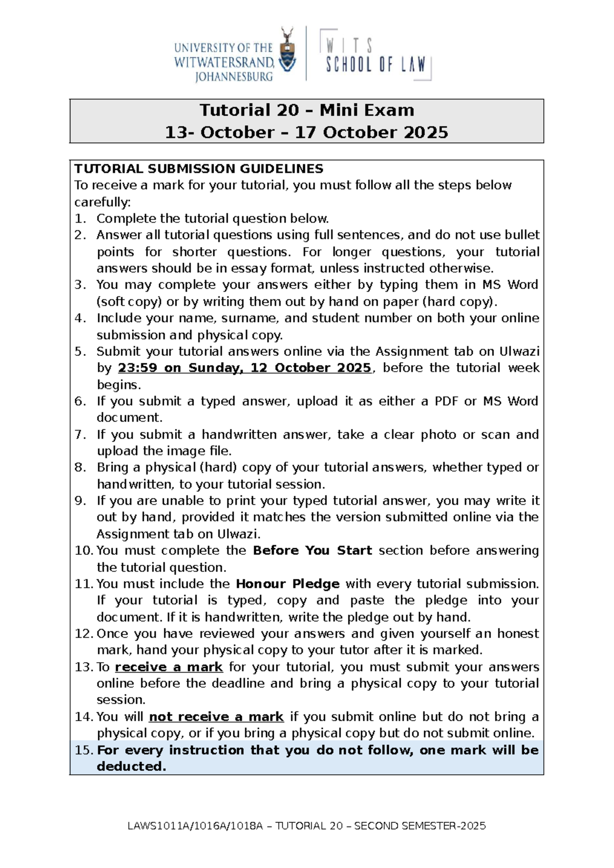 Tutorial 20 Mini Exam: Legal Advice on Inheritance Issues - Studocu