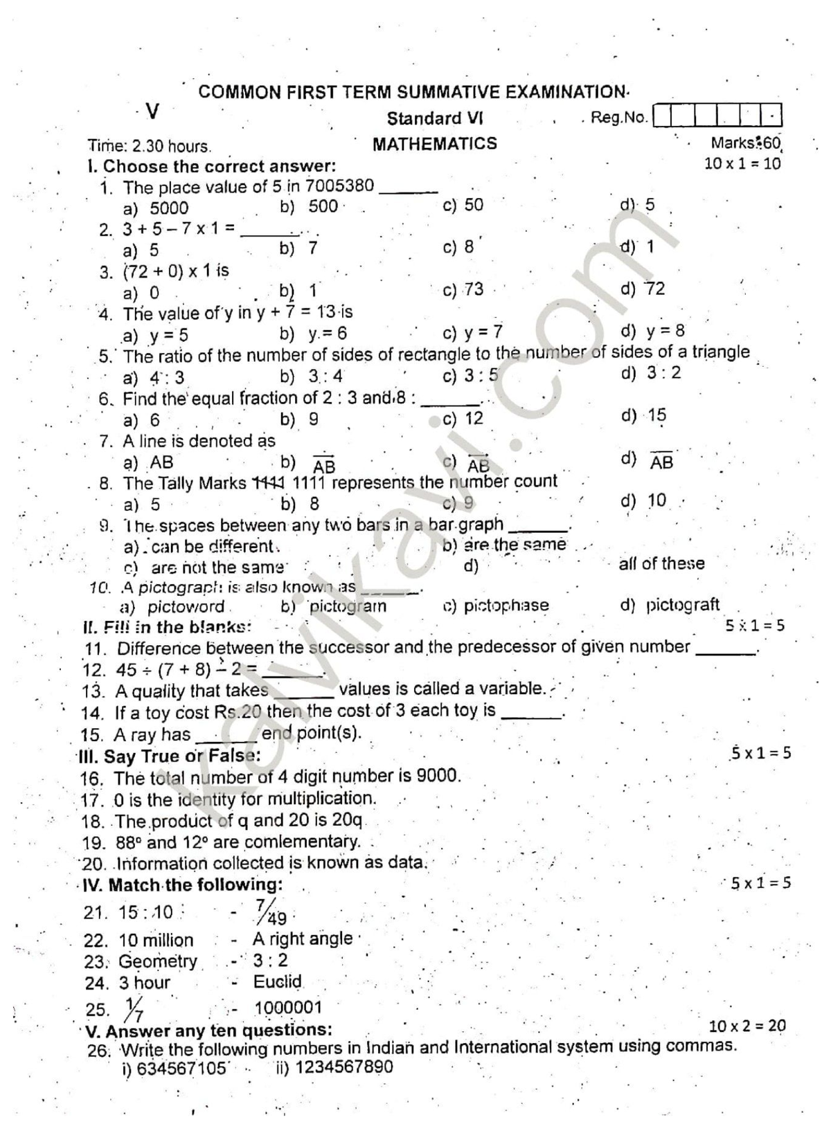 6th Grade Mathematics Term 1 Exam Paper - 2023 - English Medium - Studocu