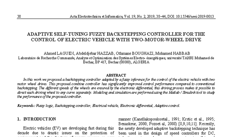Adaptive Fuzzy Backstepping Controller for Electric Vehicle Control ...