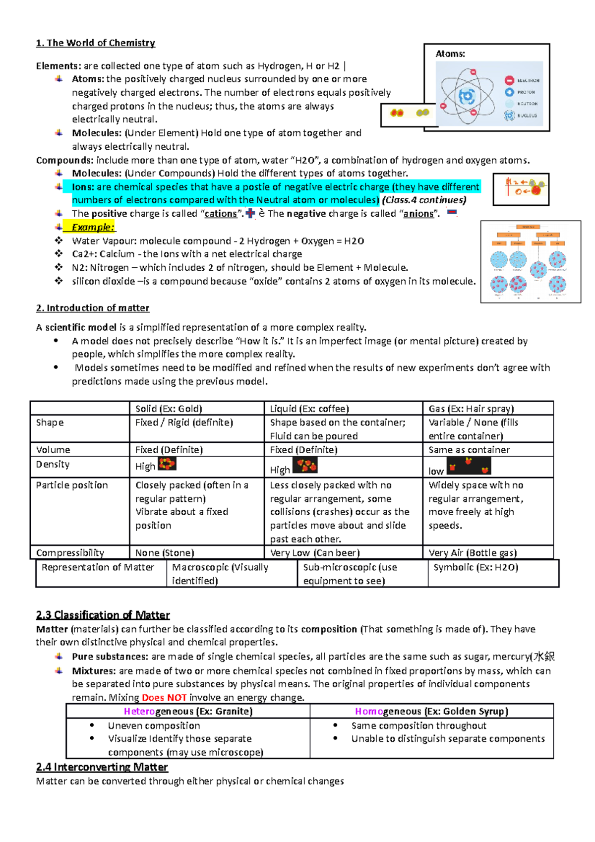 Chemistry 101: Section 1 Lecture Notes on Matter and Elements - Studocu