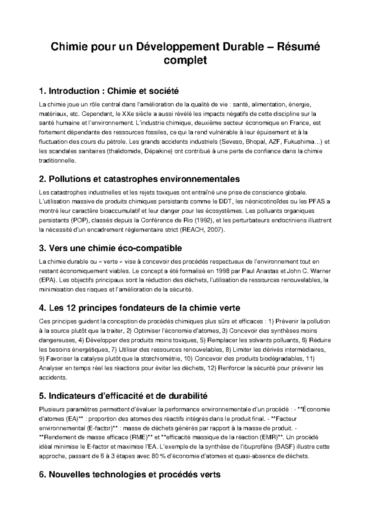 Chimie Durable : Résumé Complet sur la Chimie Verte et ses Principes ...