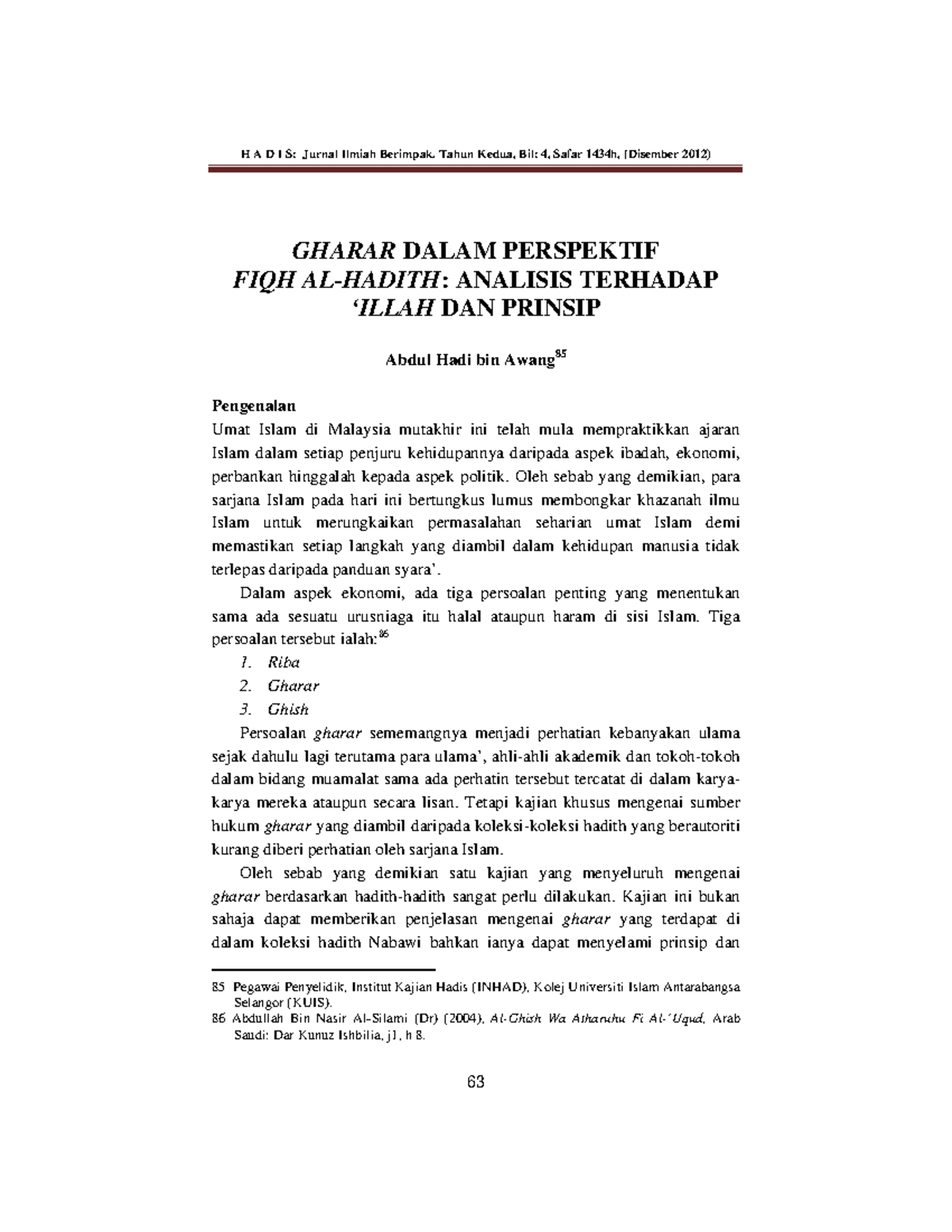 Analisis Gharar dalam Fiqh al-Hadith: Sumber dan Prinsip Hukum - Studocu