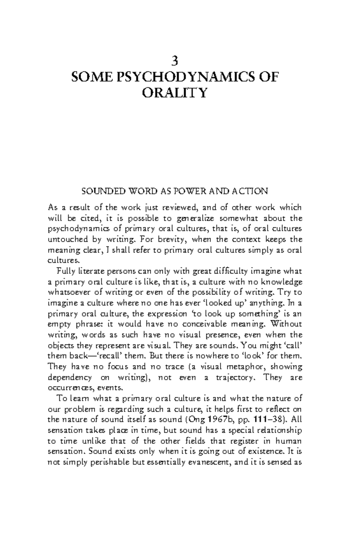 Ong Orality and Literacy - Chapter 3 - 3 SOME PSYCHODYNAMICS OF ORALITY ...