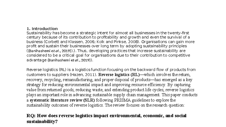 SCM TP - Systematic Review of Reverse Logistics & Sustainability ...