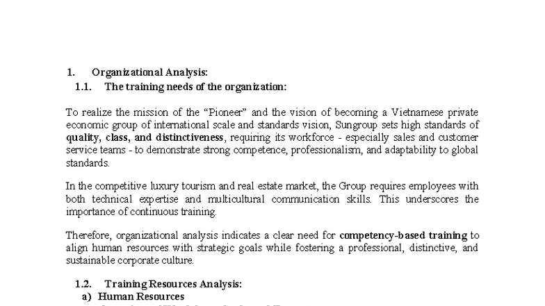 HRD - Organizational Analysis & Training Needs Assessment - Studocu