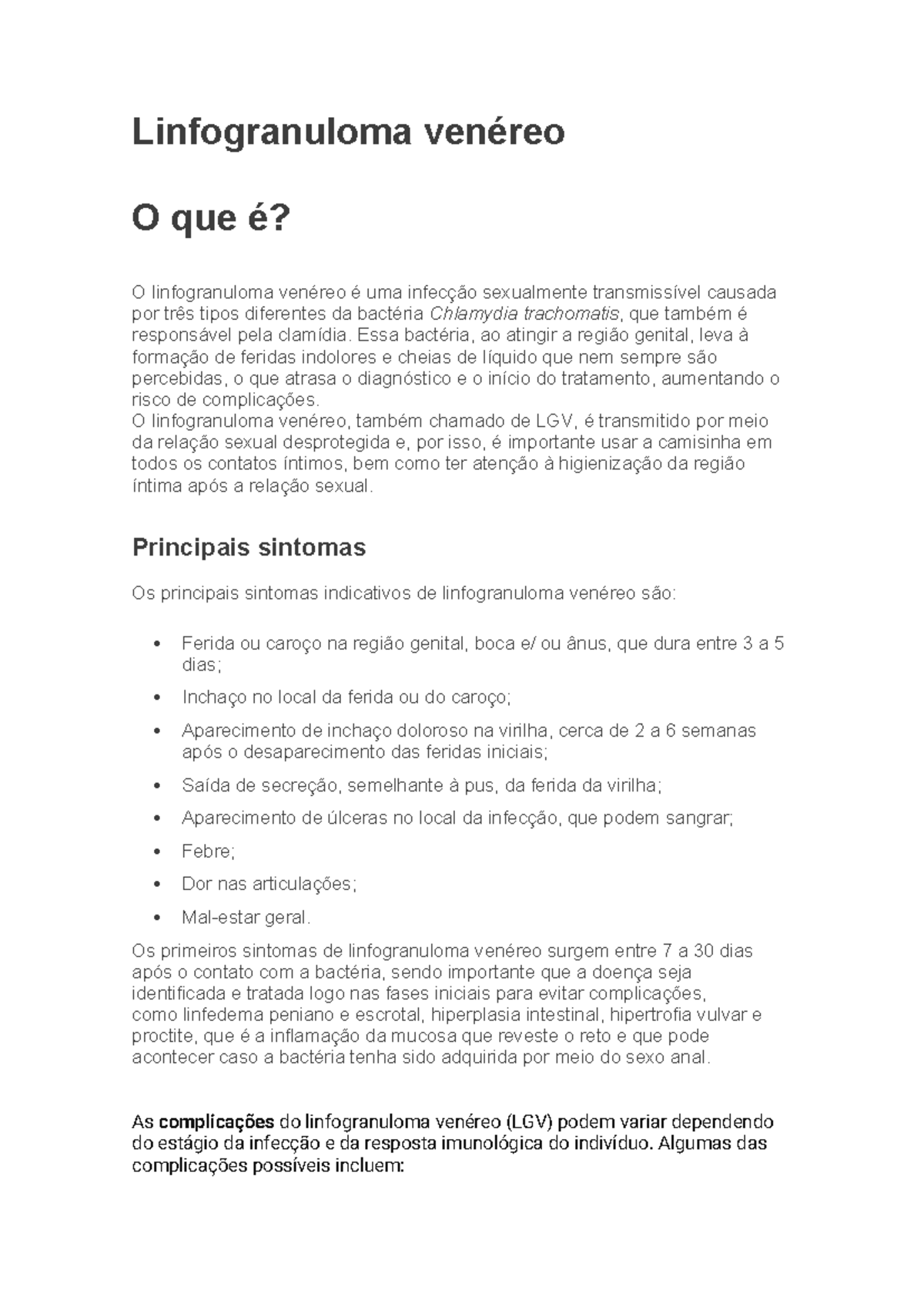 Linfogranuloma venéreo - Linfogranuloma venéreo O que é? O ...