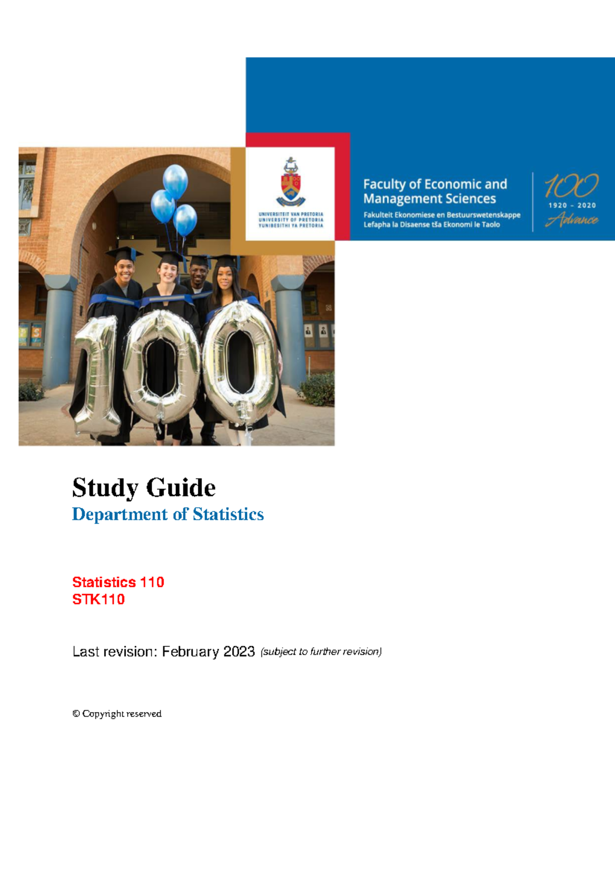 Study Guide STK110 - Department of Statistics Study Guide Department of ...