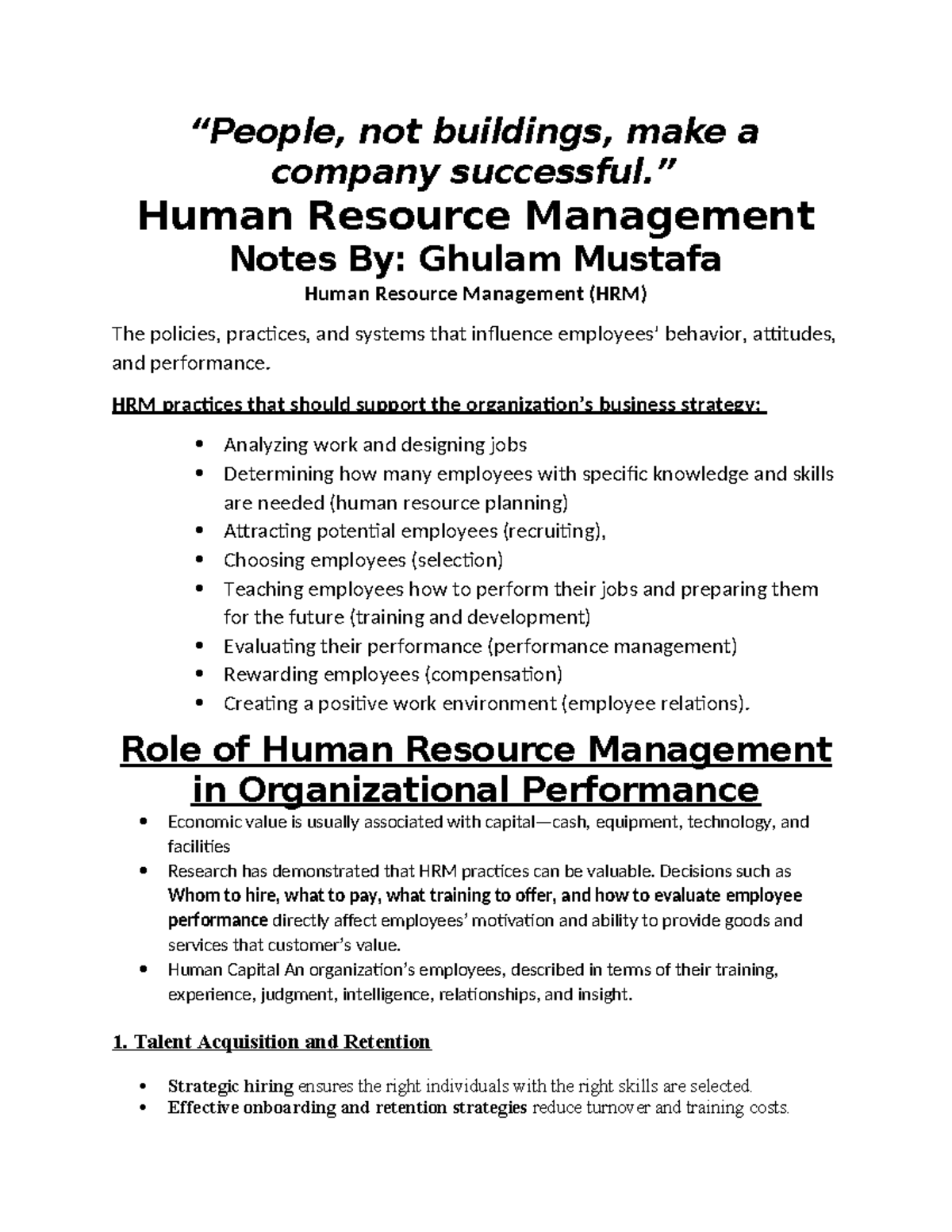 HRM 101: Comprehensive Human Resource Management Notes - Studocu