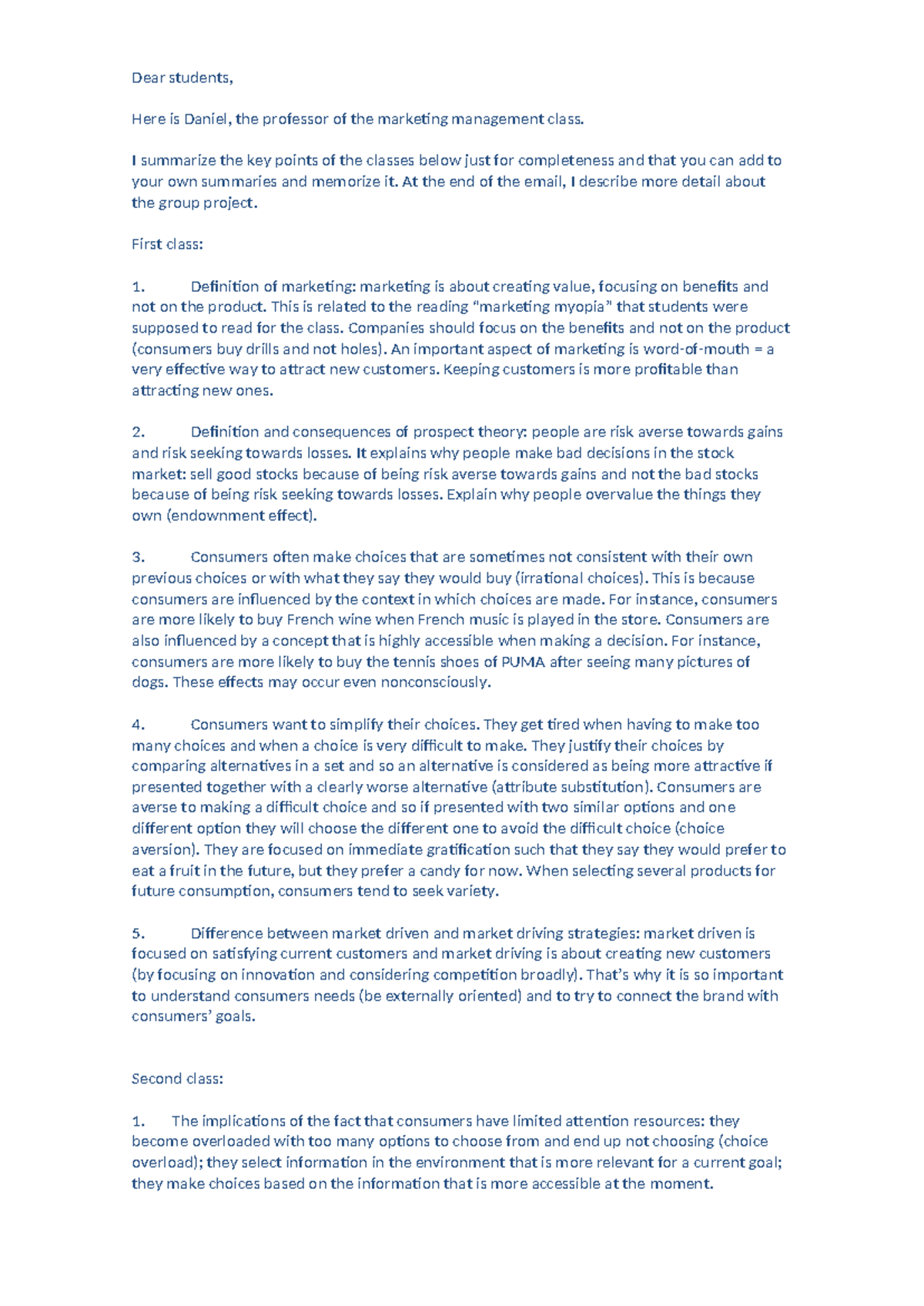 MKT 101: Summary of Key Points from First 3 Classes - Studocu