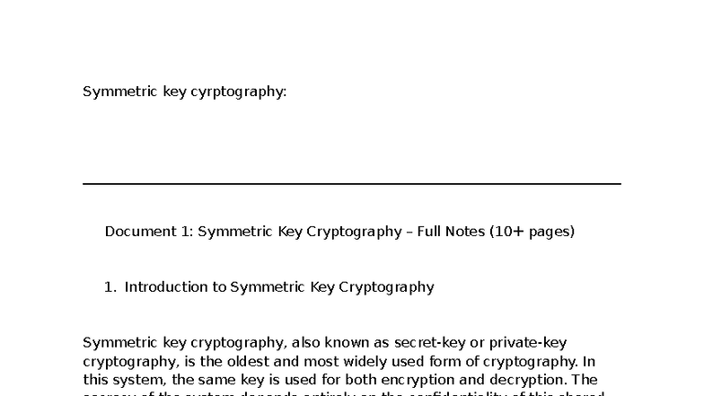 Symmetric Key Cryptography: Comprehensive Study Notes - Studocu