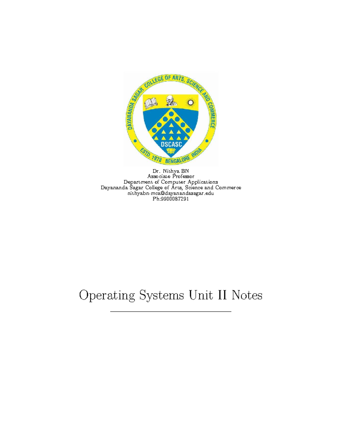 Operating Systems (CS101) Unit II Notes: Process Synchronization ...