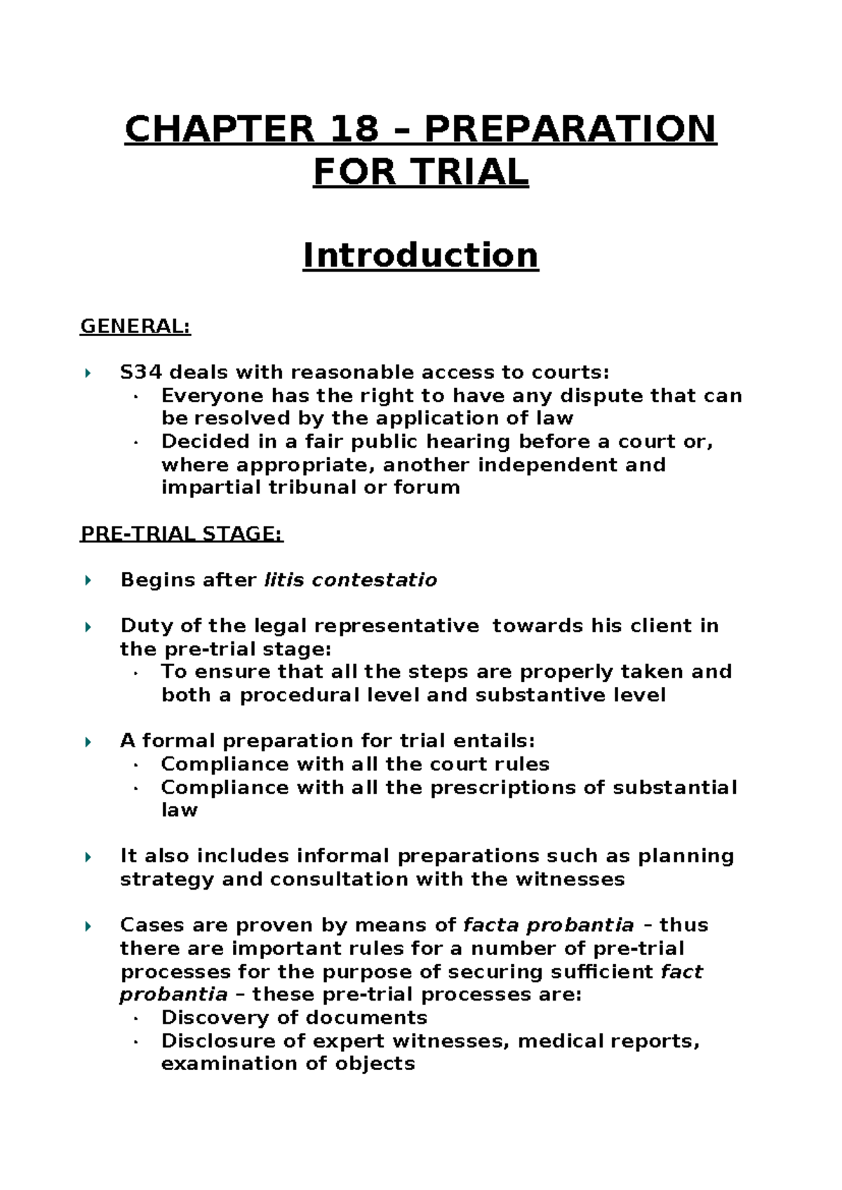 Chapter 18 - Preparation for Trial Notes (Course Code S34) - Studocu