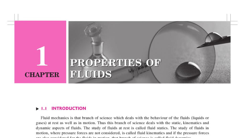 Fluid Properties: Chapter 1 - Mechanics of Fluids (Course Code: 1 ...