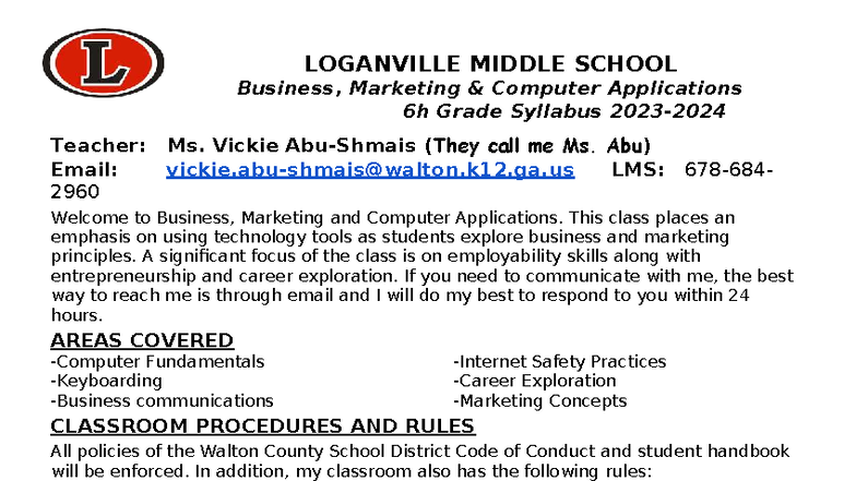 6th Grade Syllabus 2023 - Business & Computer Applications - Studocu