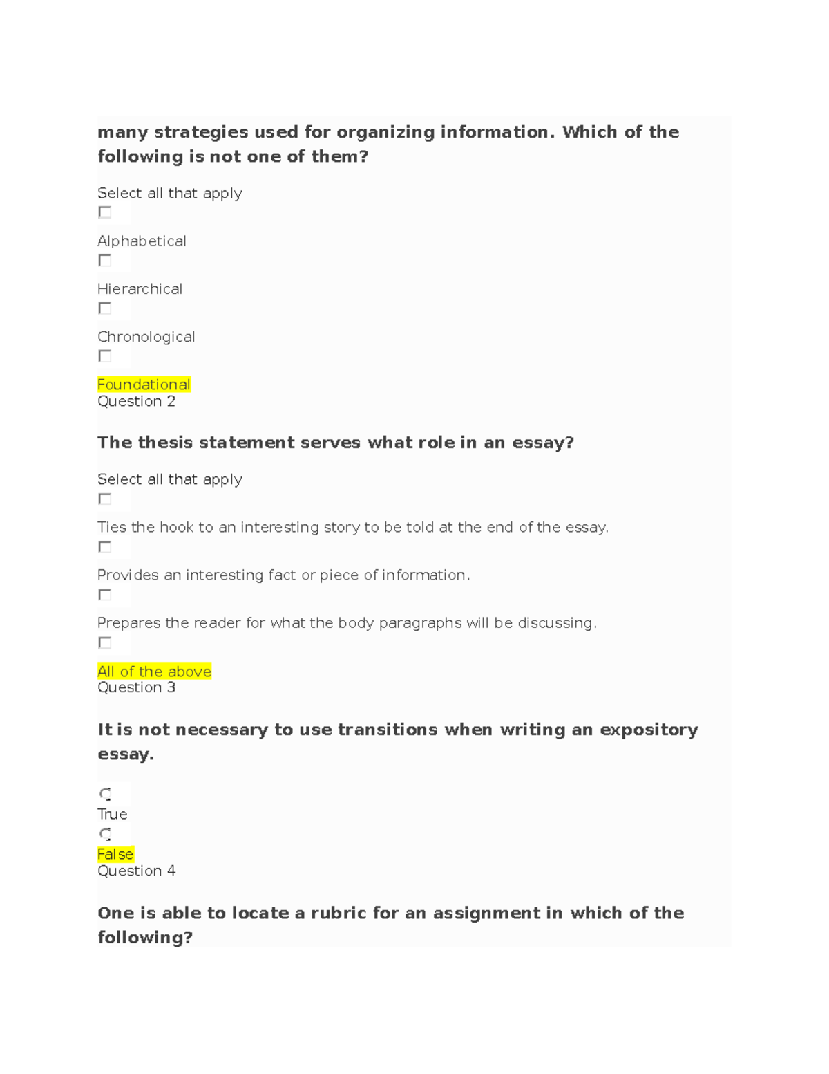 Topic 5 Quiz: Understanding the Writing Process for Essays - Studocu