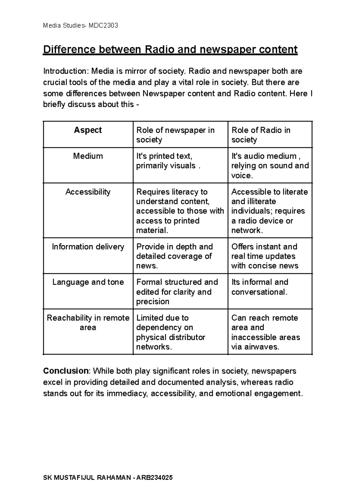 Comparison of Newspapers and Radio in Media Studies - MDC - Studocu