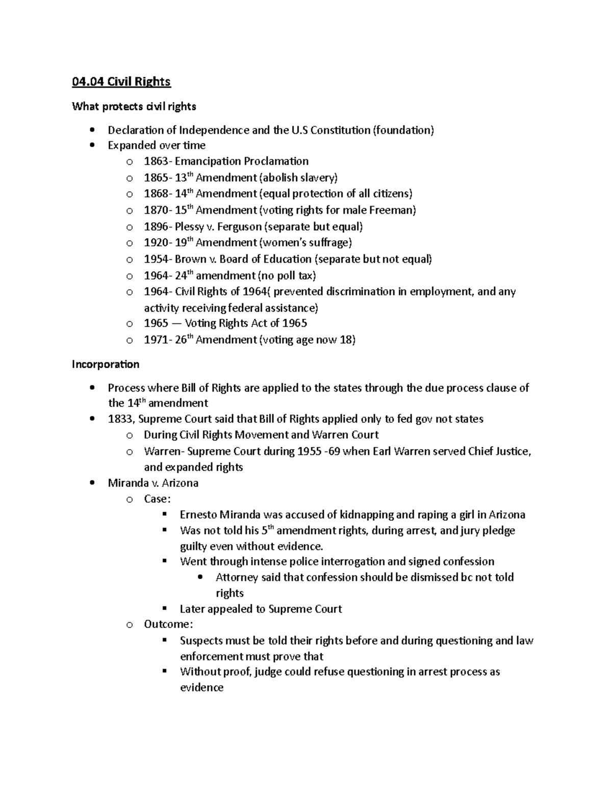 US GOV UNIT 4 - unit 4.4 - 04 Civil Rights What protects civil rights ...
