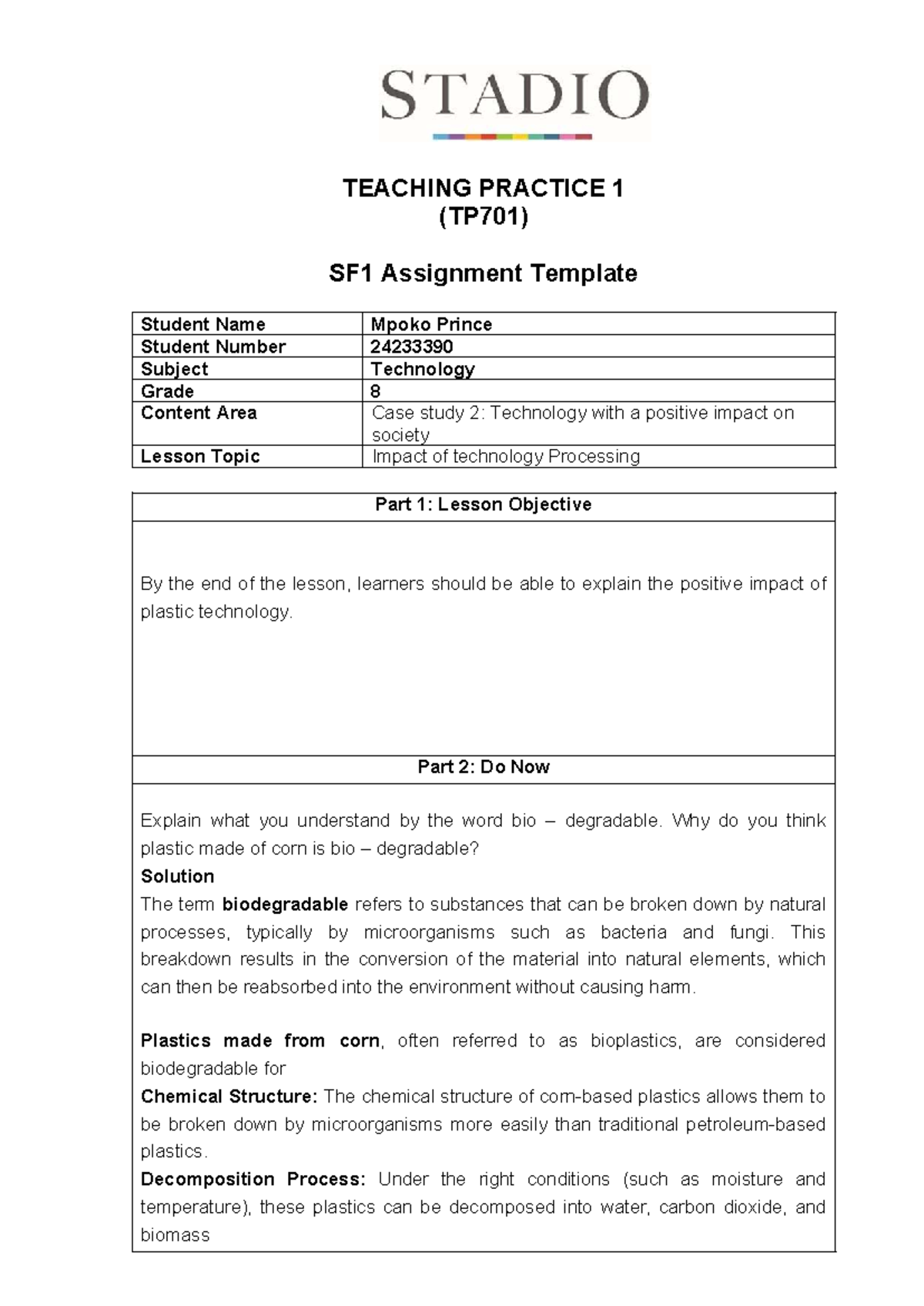 TP701 Positive Impact of Plastic Tech - Lesson 2 Analysis & Insights ...