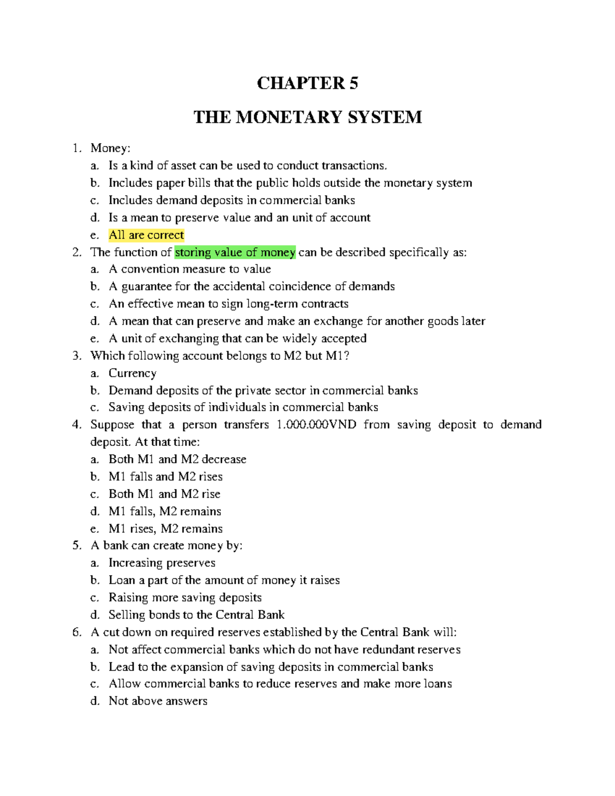 E5 - Chapter 5 Study Notes on Monetary System Concepts - Studocu