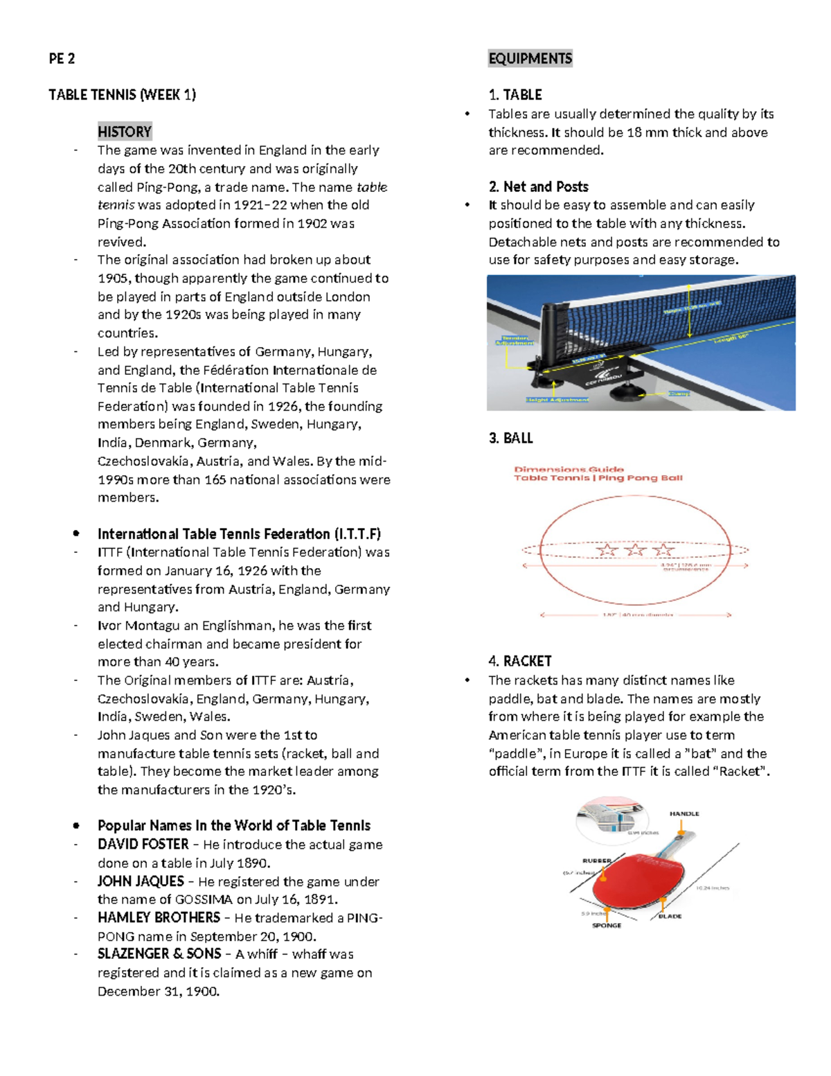 PE 2 - Table Tennis Lecture Notes and Skills Review - Studocu