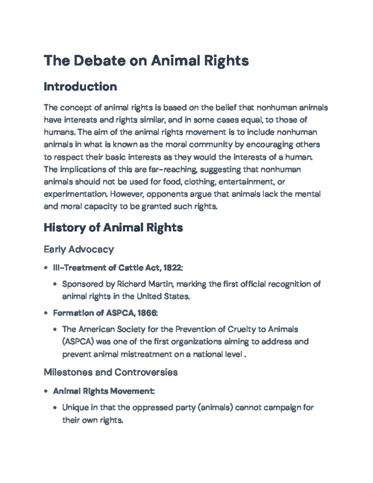 Final Exam Essay: The Debate on Animal Rights (Course Code: 33F13290 ...