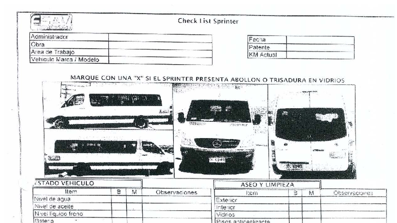 Check List Sprinter GS-81: Estado y Seguridad del Vehículo - Studocu