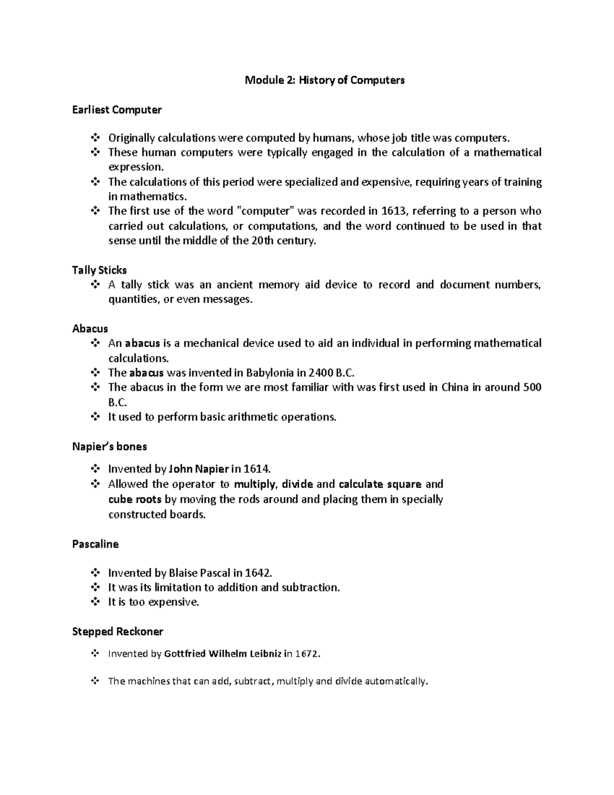 Module 2 History of Computers - Module 2: History of Computers Earliest ...