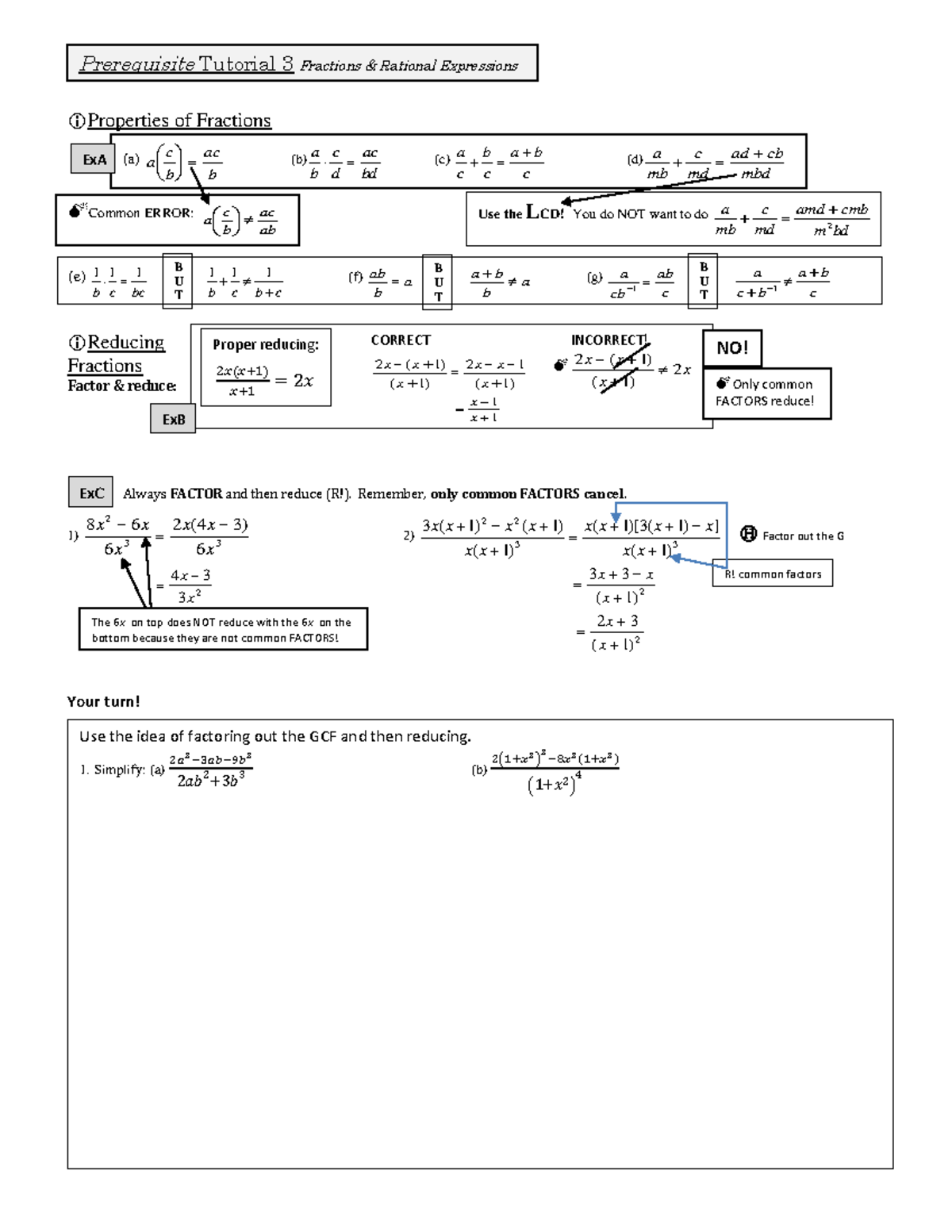 Prerequisite Tutorial 3: Simplifying Fractions & Rational Expressions ...