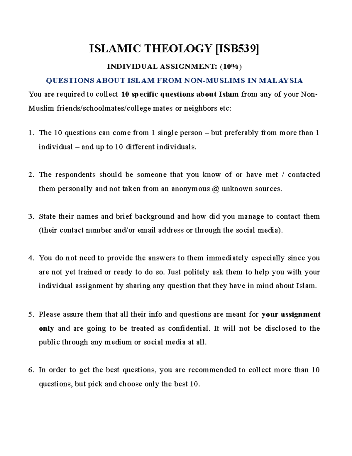 ISB539 Individual Assignment: Questions About Islam from Non-Muslims ...