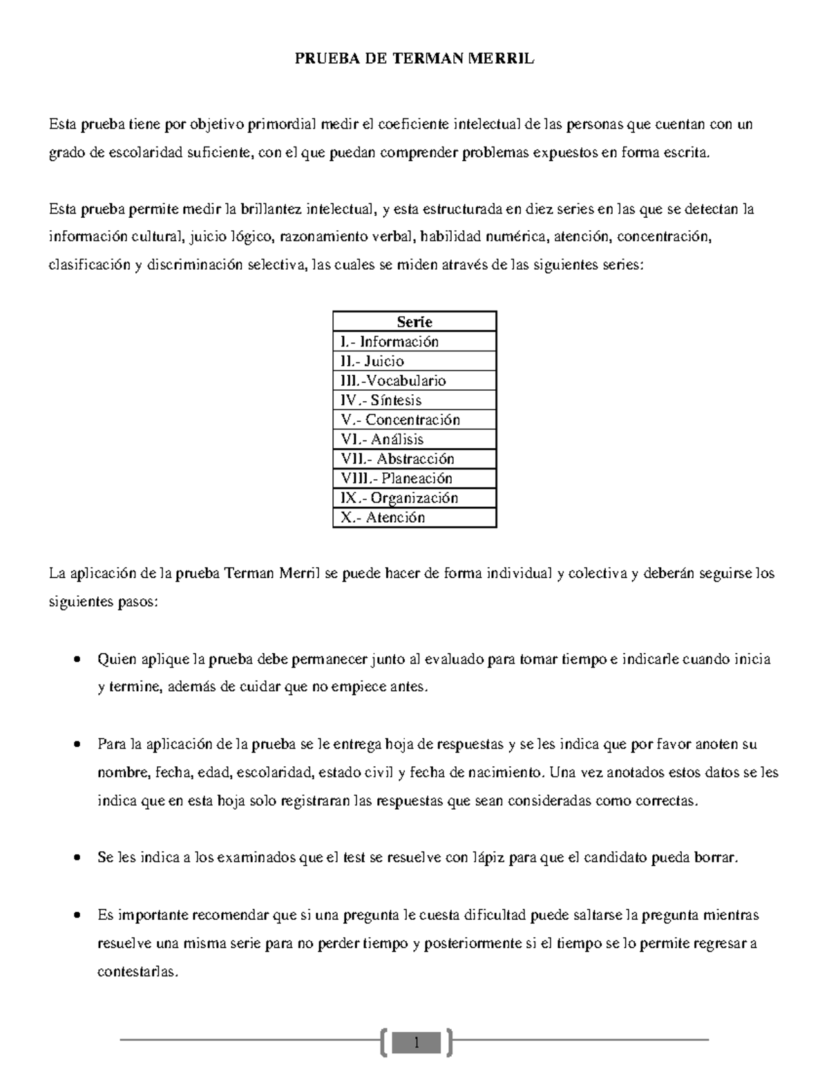 Guía de Aplicación y Calificación de la Prueba Terman Merril - Studocu
