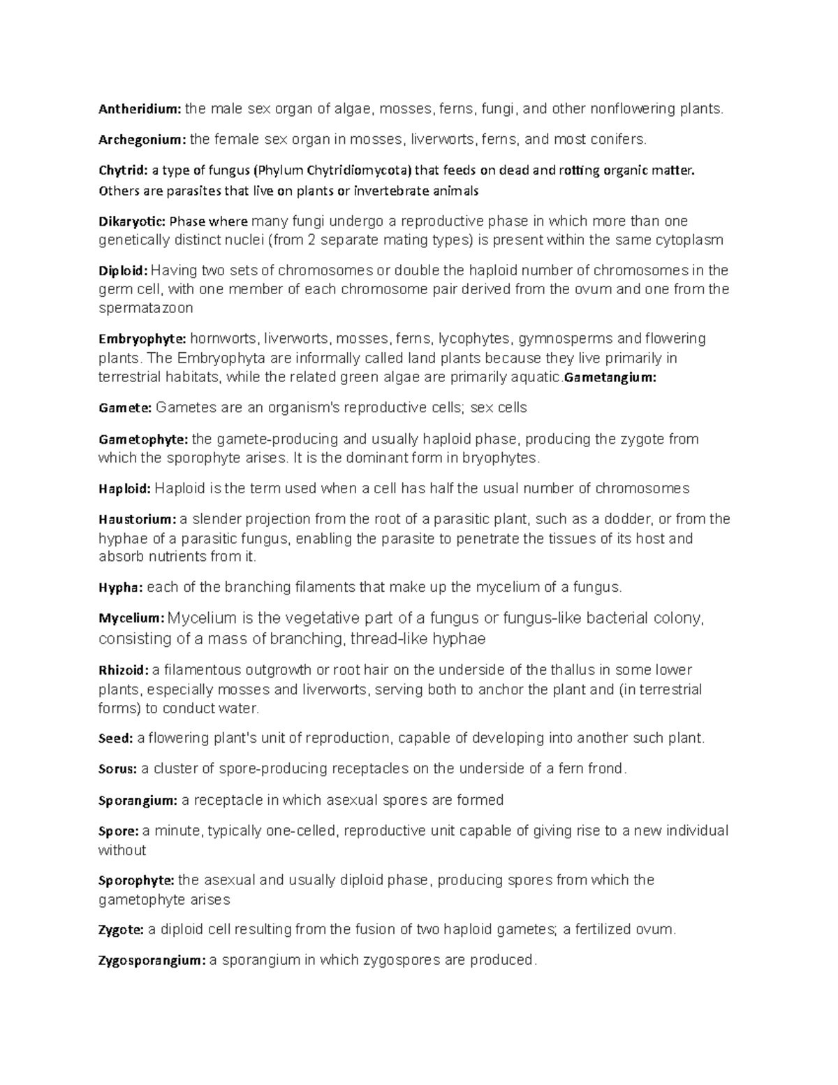 Key Terms in Plant Biology: Definitions and Functions - Studocu