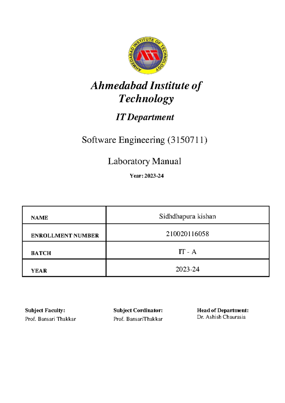 Software Engineering Lab Manual (3150711) - Year 2023-24 - Studocu
