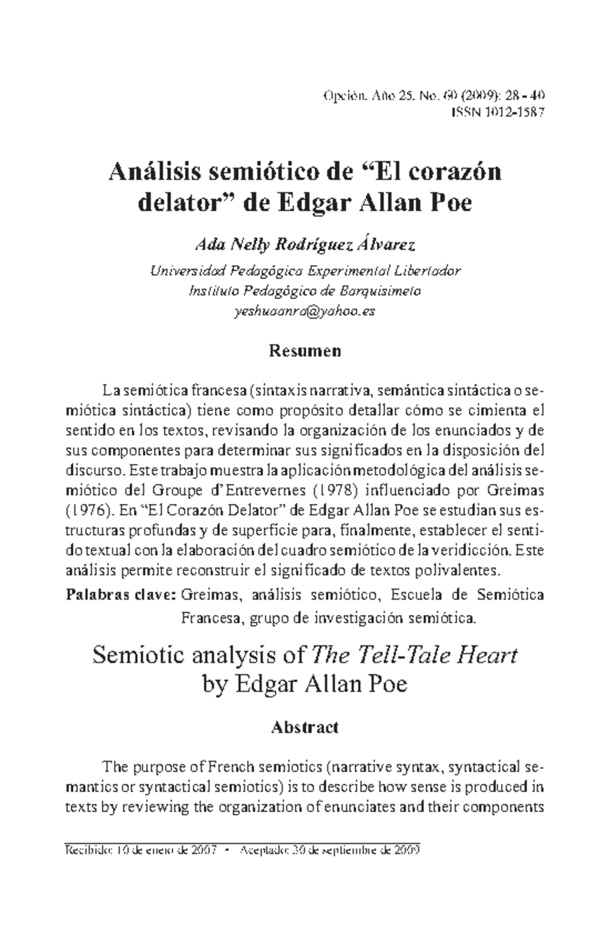 Análisis Semiótico de "El Corazón Delator" de Edgar Allan Poe (2009 ...
