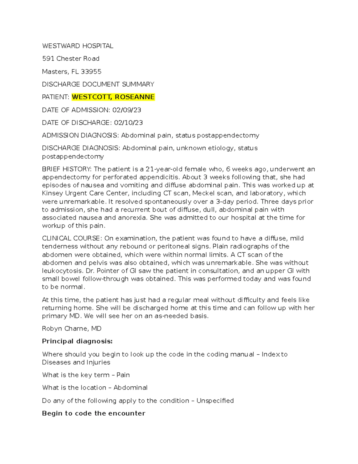 Unit 5 Lab Assignment 2 - Coding Instructions & Patient Diagnoses - Studocu