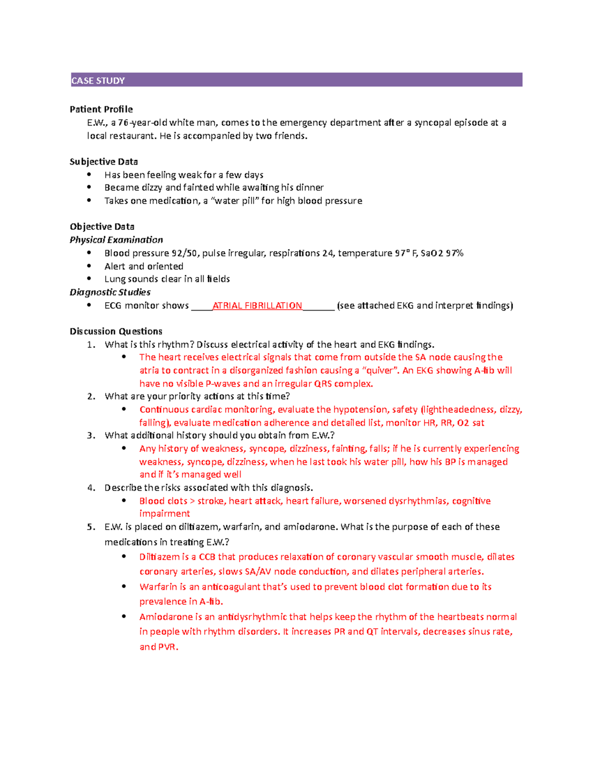 Case Study 1: Atrial Fibrillation in a 76-Year-Old Patient - Studocu