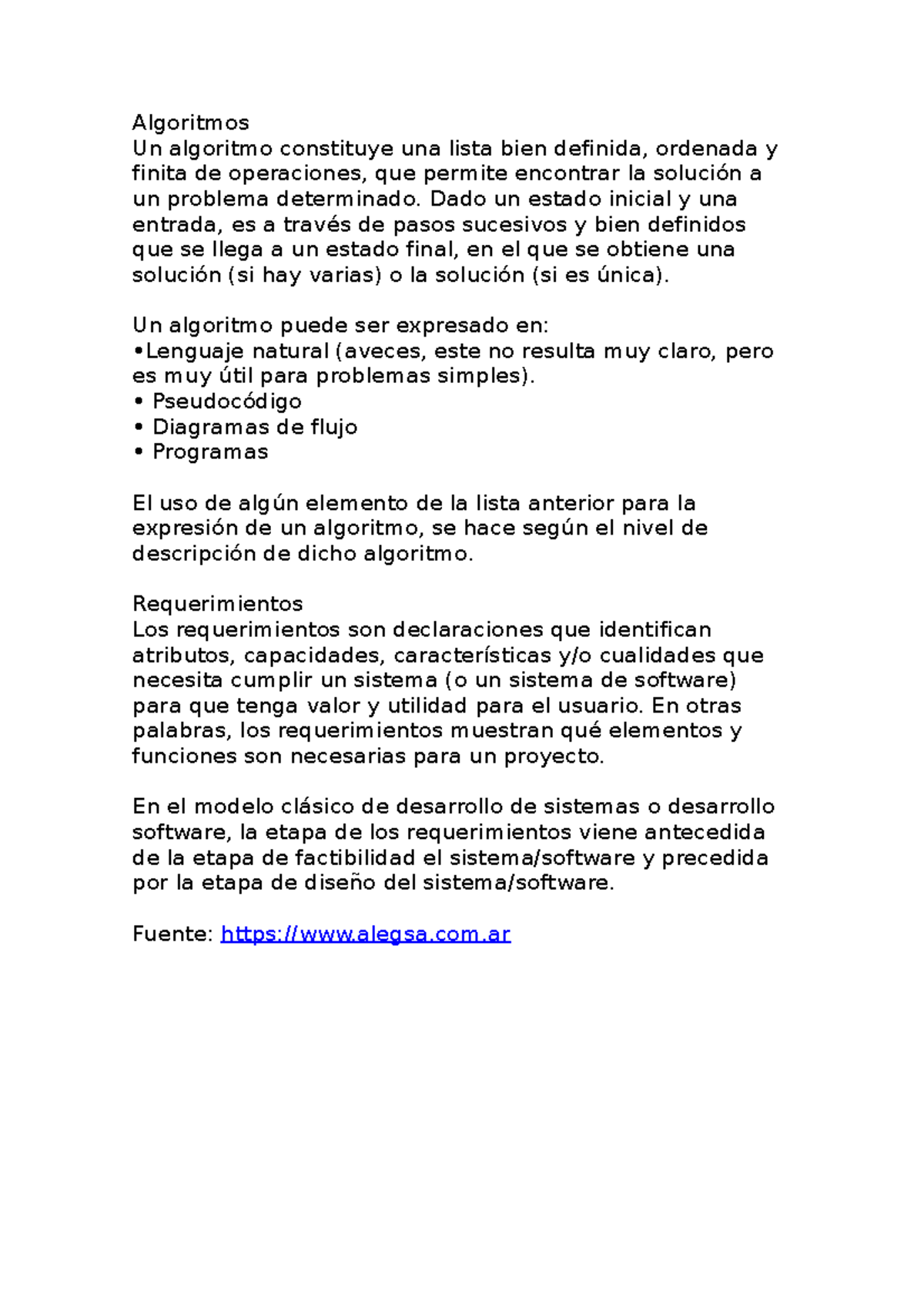 Algoritmos y Requerimientos para el Desarrollo de Software - Studocu