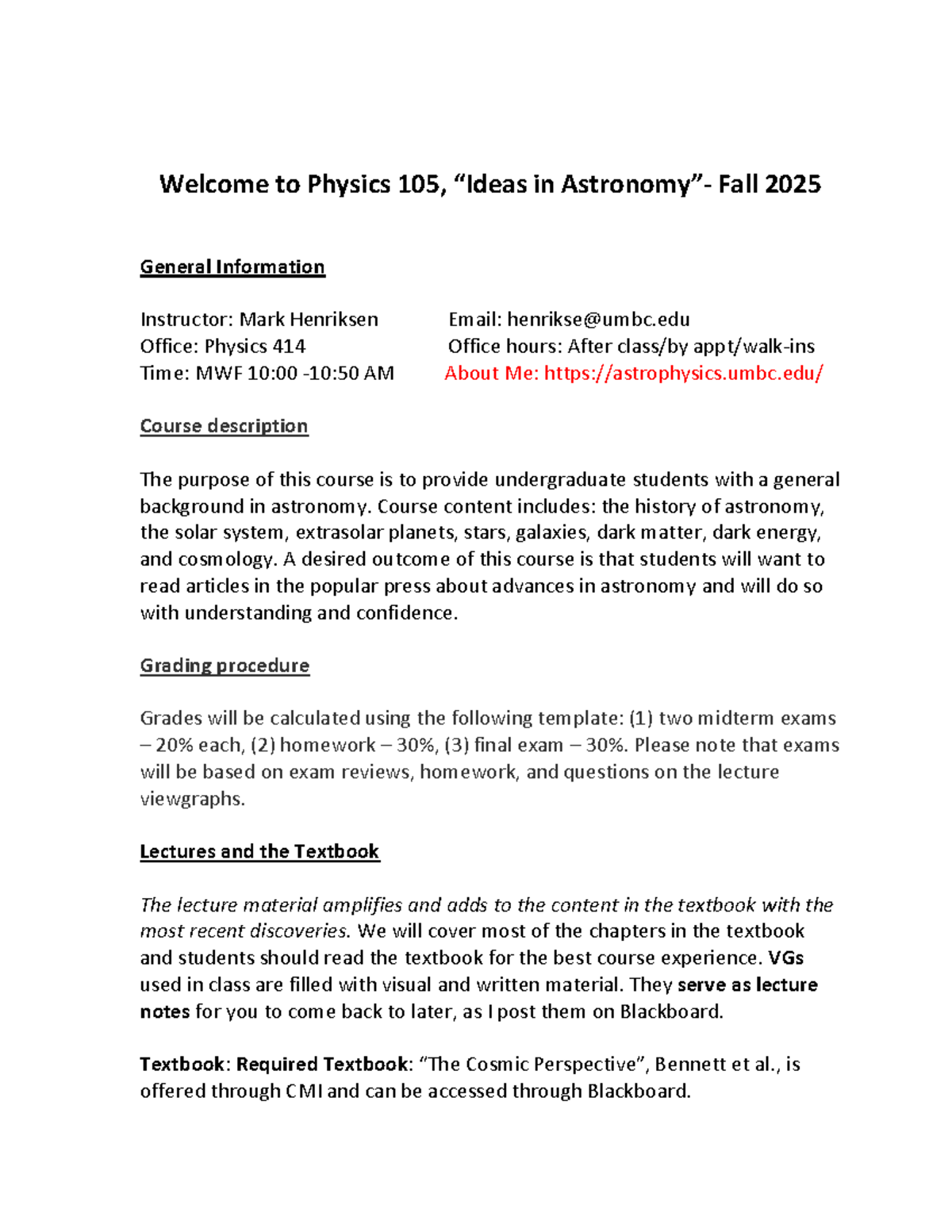 Physics 105 Syllabus: Astronomy Course Overview for Fall 2025 - Studocu