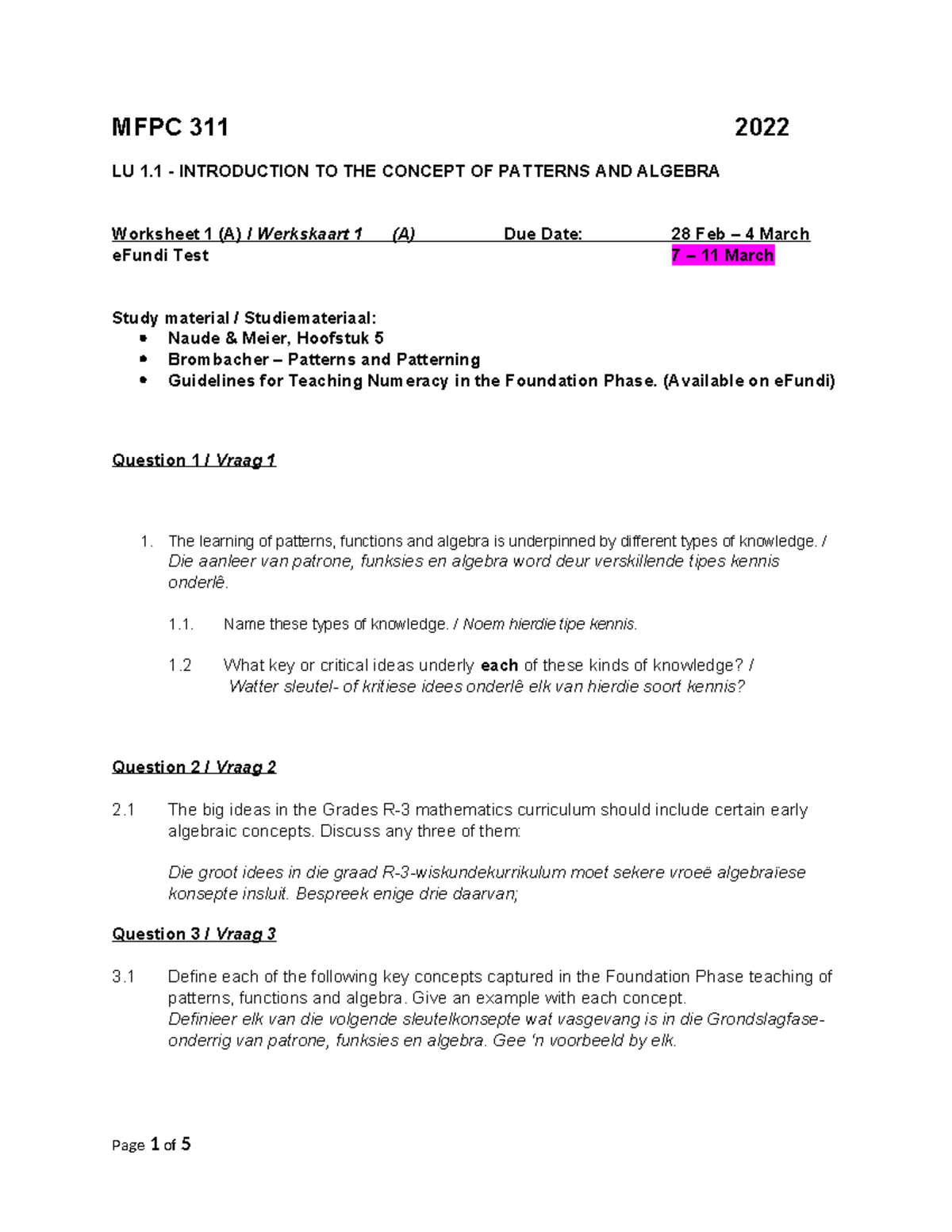 2022 - MFPC 311 Worksheet 1 LU 1.1 + 1.2 - Final - MFPC 311 2022 LU 1 ...