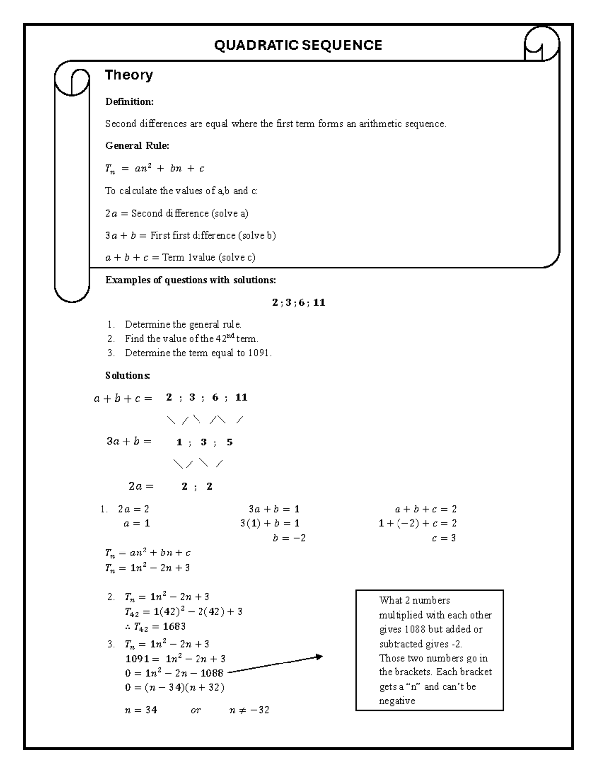 Quadratic Sequences: Theory & General Rule Explained - Studocu