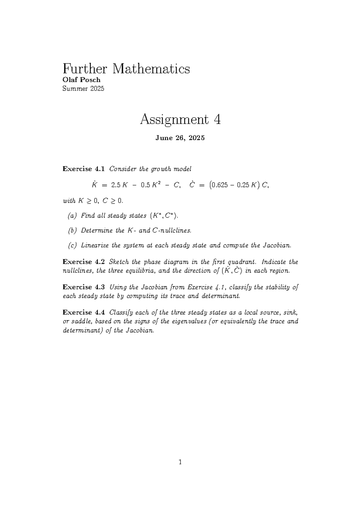 Further Mathematics FMEA PS4: Growth Model Analysis & Stability - Studocu
