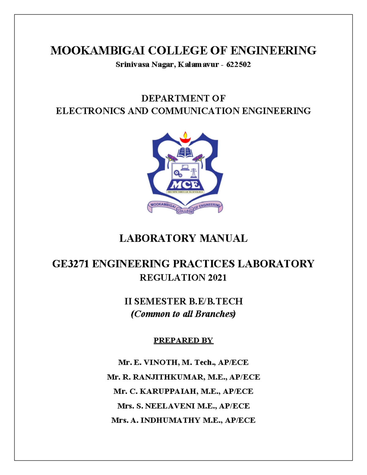 GE3271 Engineering Practices Lab Manual - 2nd Sem ECE 2021 - Studocu