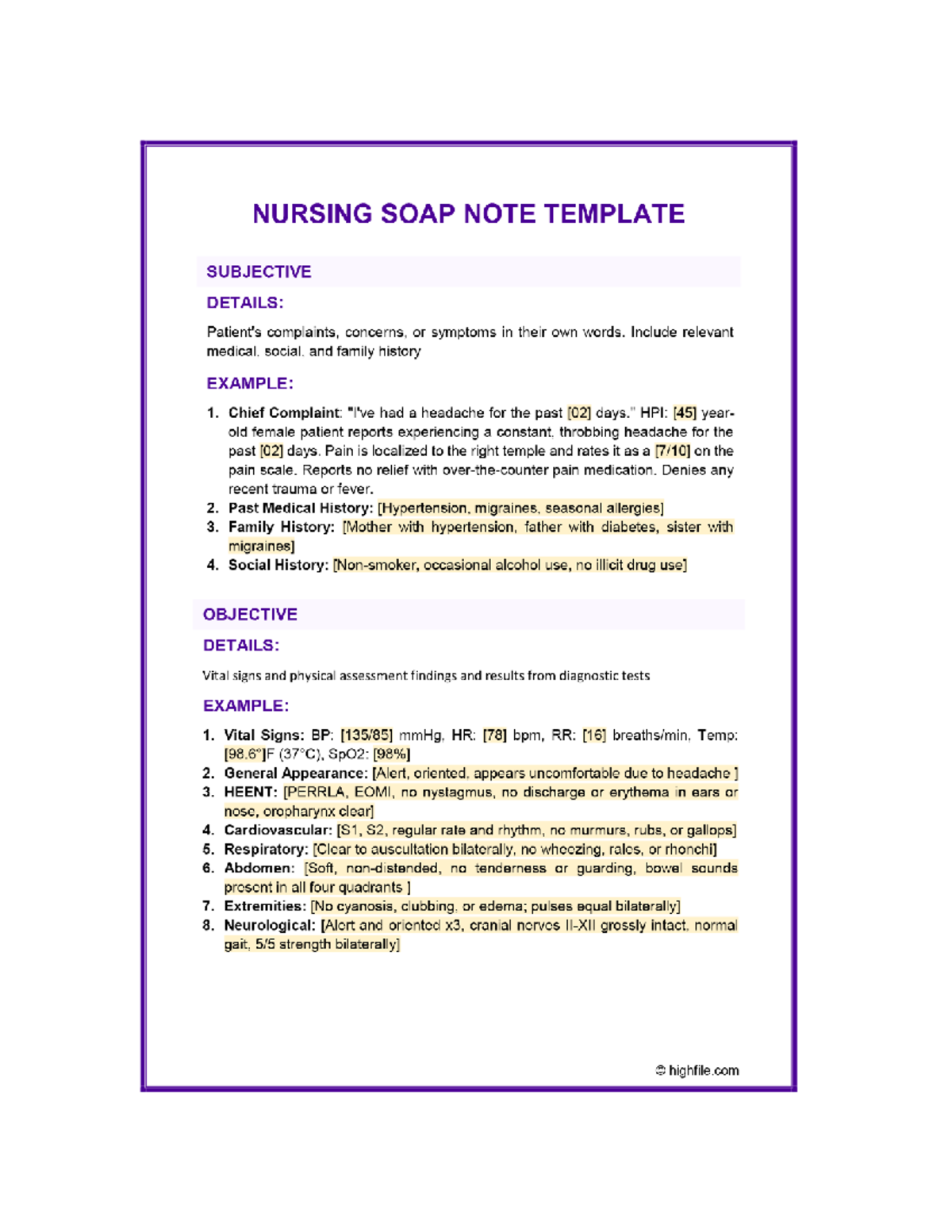 Soap - SOAP - NURSING SOAP NOTE TEMPLATE SUBJECTIVE DETAILS: complaints ...