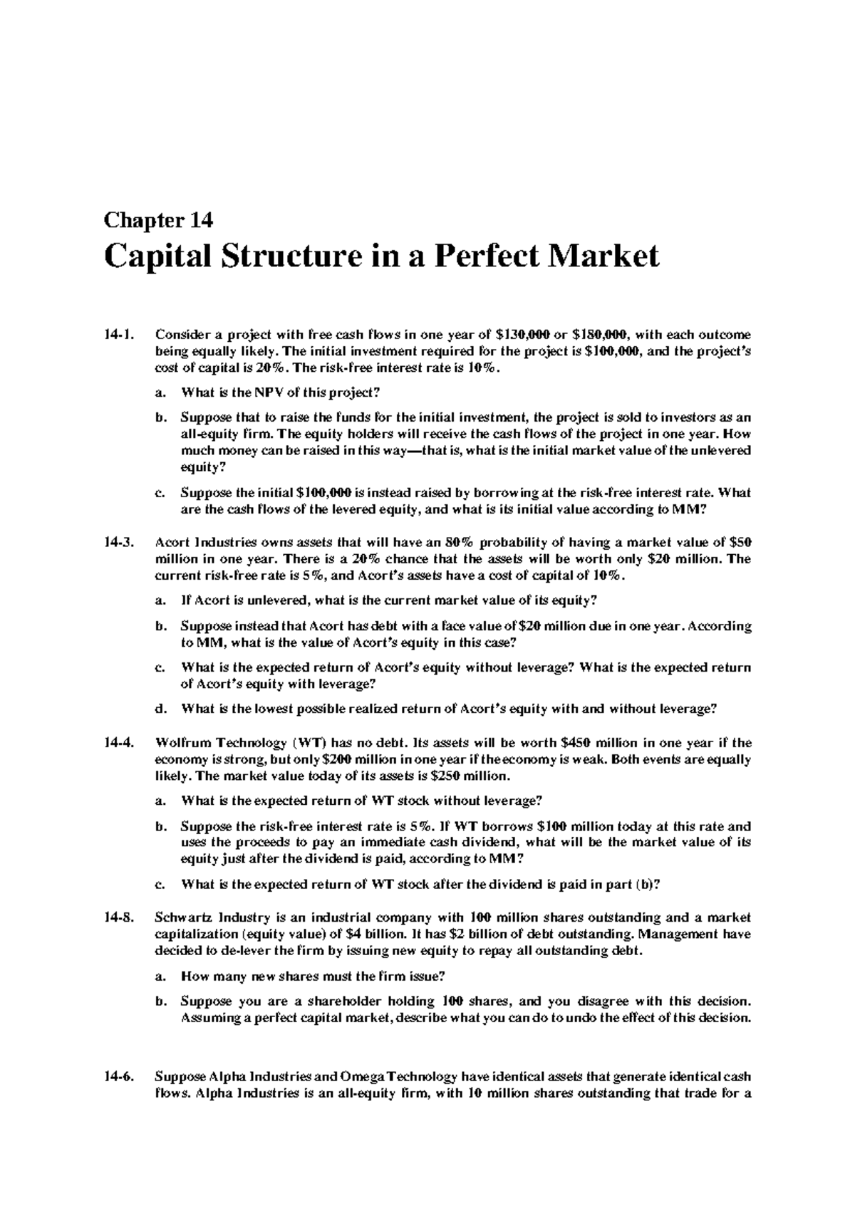Week 2 Ch14 - Capital Structure Tutorial Questions Analysis - Studocu